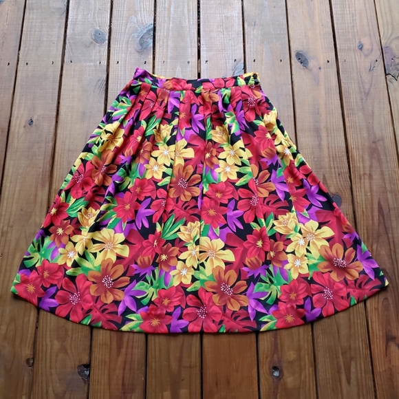 American Vintage | Skirts | Vintage 8s 90s Xl Colorful Floral Tropical ...
